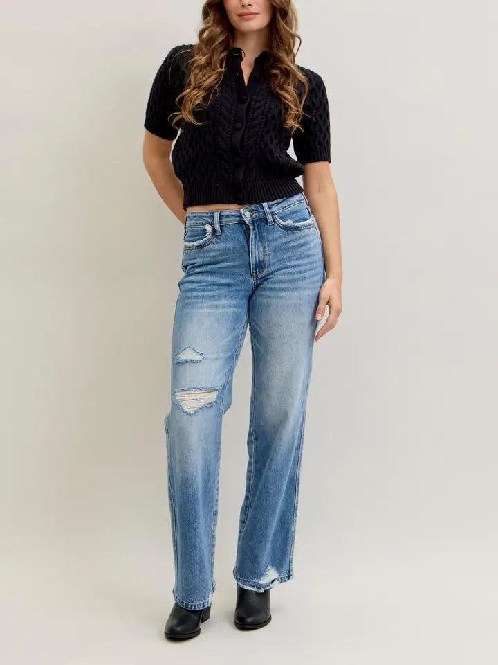 Judy Blue - MR 90's Straight Rigid Magic Destroy Jeans – Shop Hannah Closet