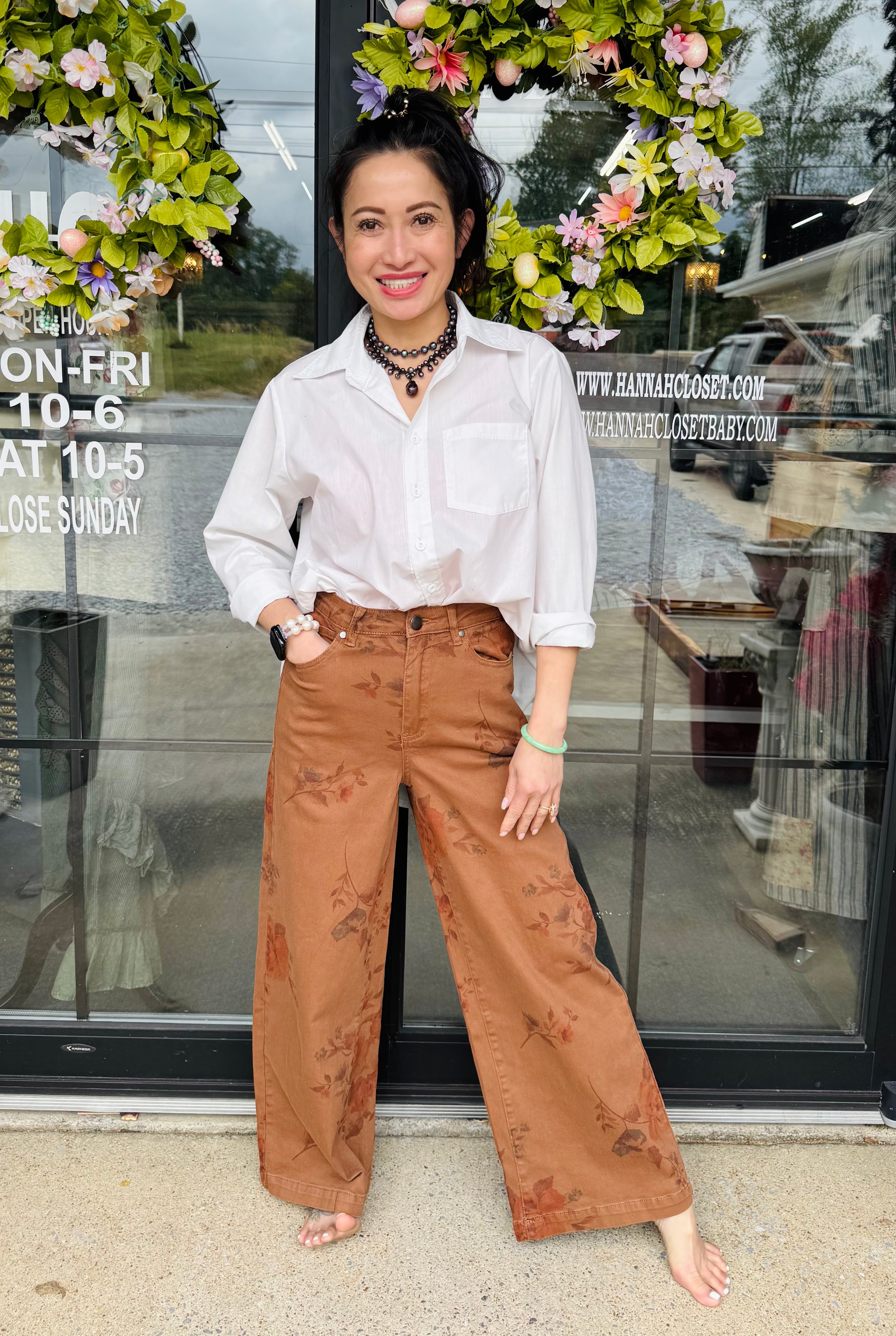Easel - Floral Printed Stretch Twill Pants – Shop Hannah Closet