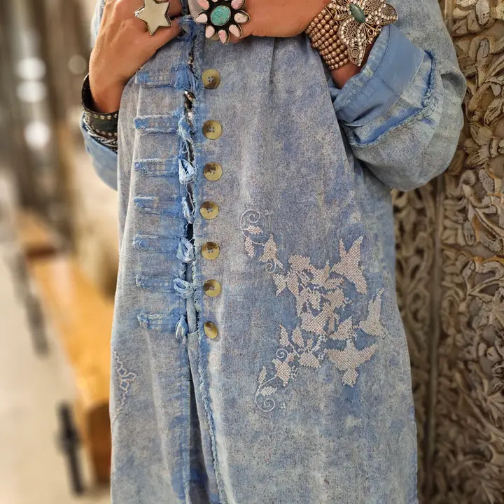 A Rare Bird - Blue Birdie Stitched Shirt – Shop Hannah Closet